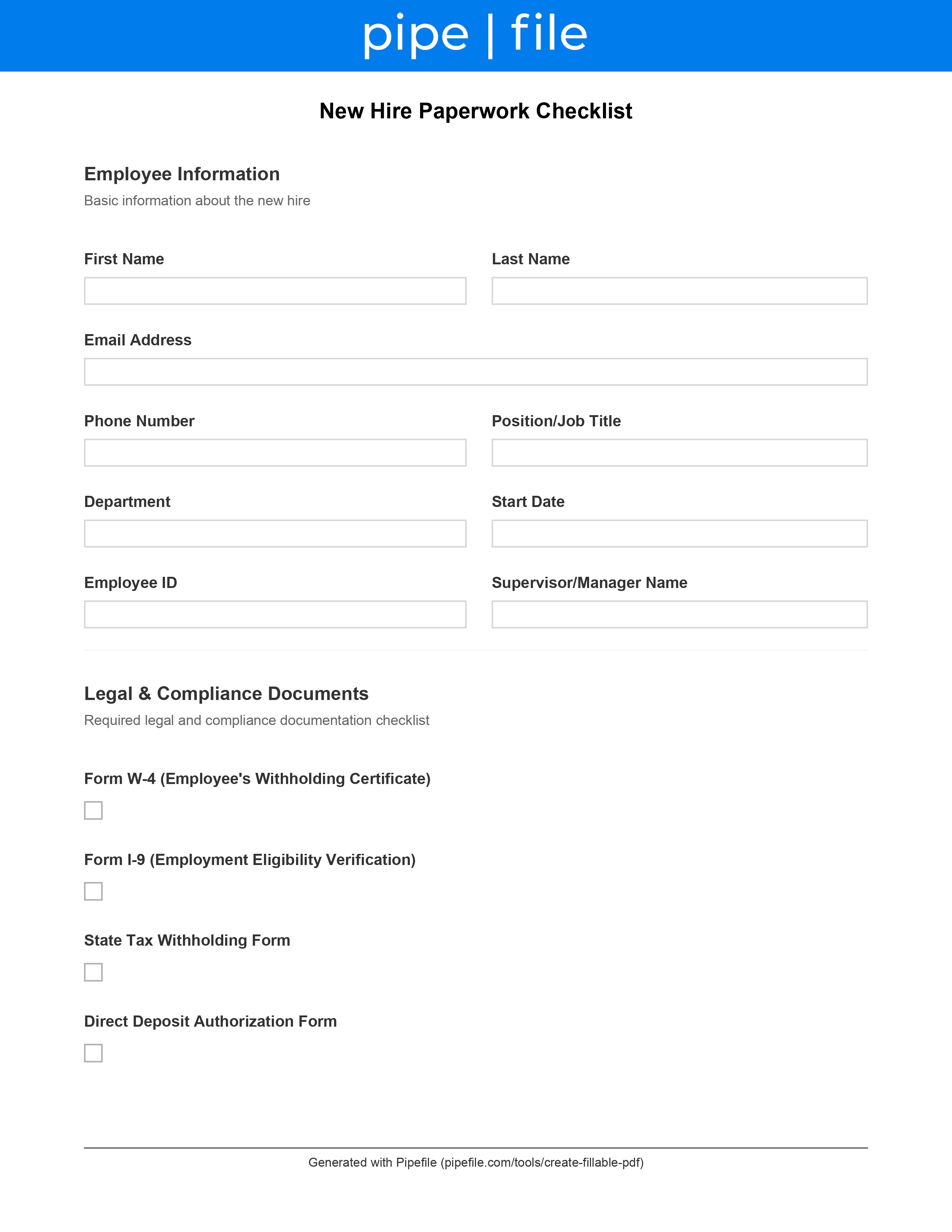 New Hire Paperwork form template preview