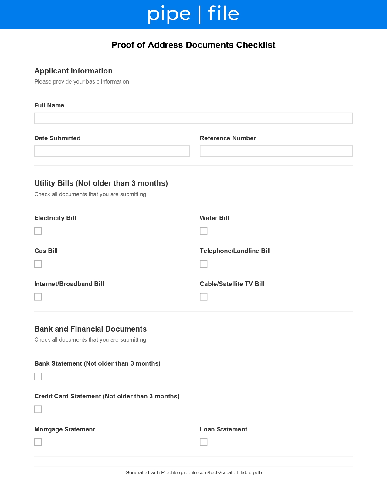 Proof of Address Documents form template preview